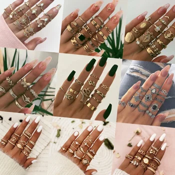 Wholesale Fashion 34 Styles Finger Rings Set Jewelry Women Bohe Vintage ...