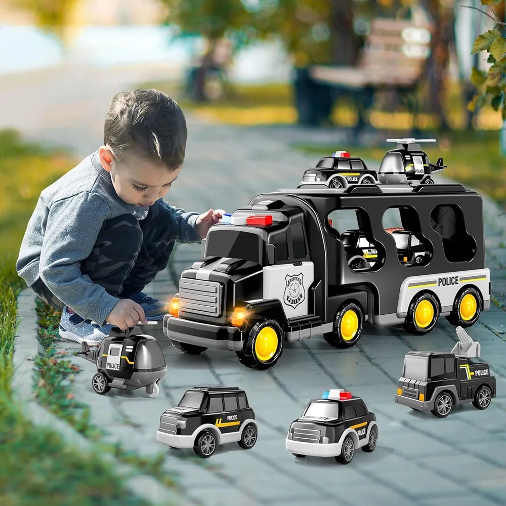 Kids Police Toy Set - 5-in-1 Friction Power Emergency Vehicles