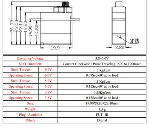 Emax Es9052 Mini Servo Digital Metal Gear Servo For Rc Plane Fixed Wing ...