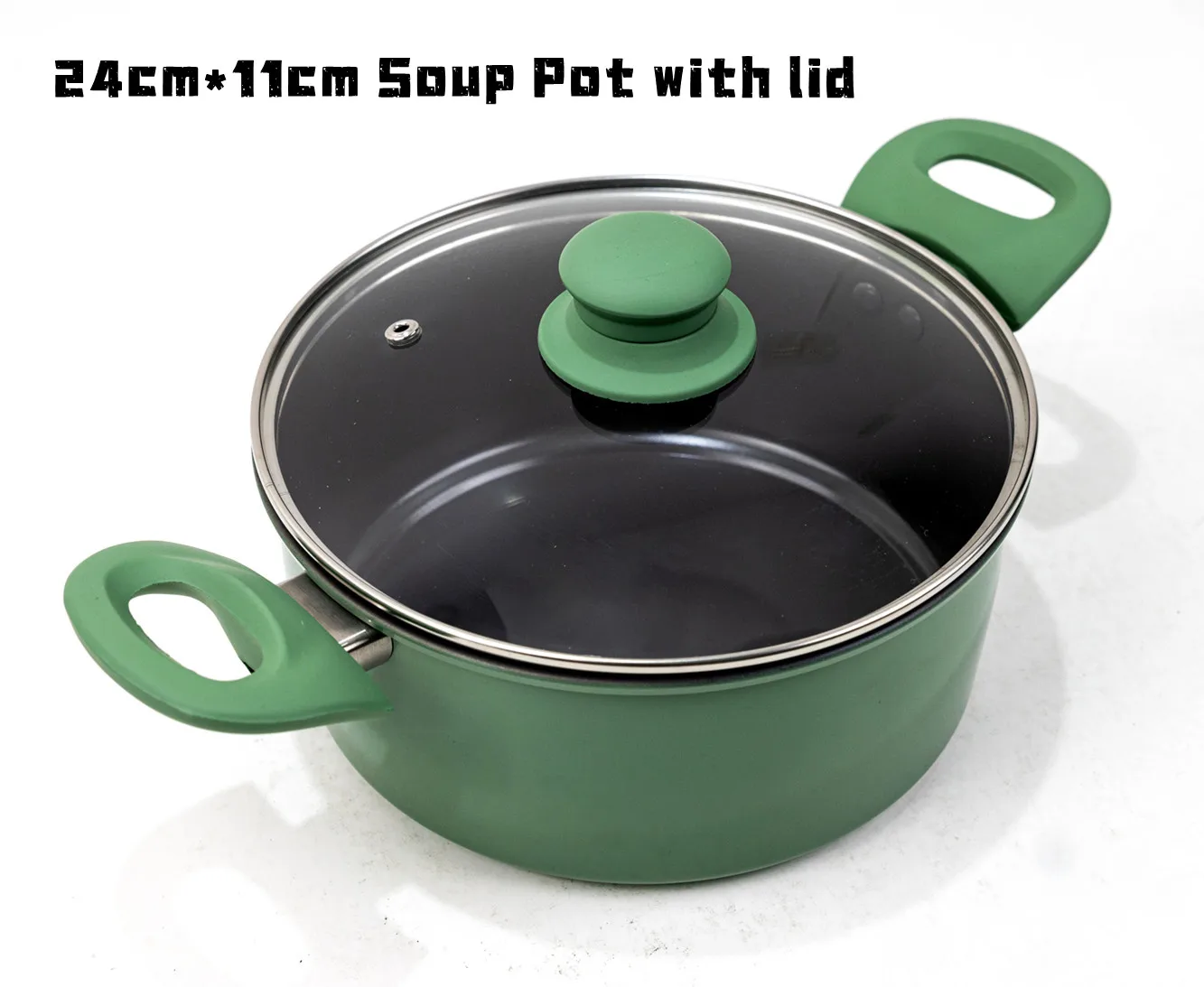 Ht Cookware Set Green Non Stick Carbon Steel Sets Soup Pot And Frying ...