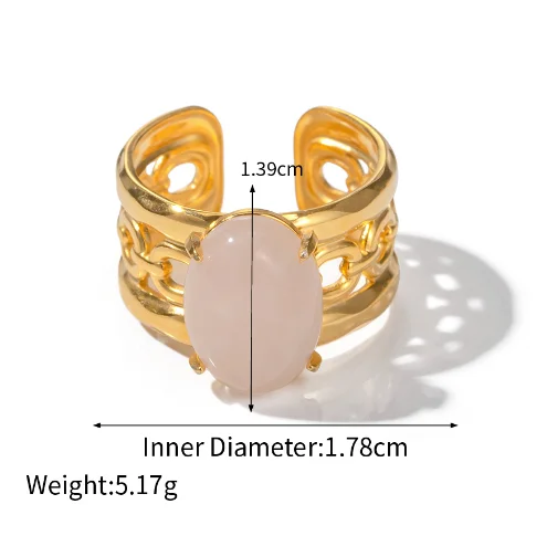 INS Rings PVD 18K Gold Plated Stainless Steel Natural Blue Stone Open ...
