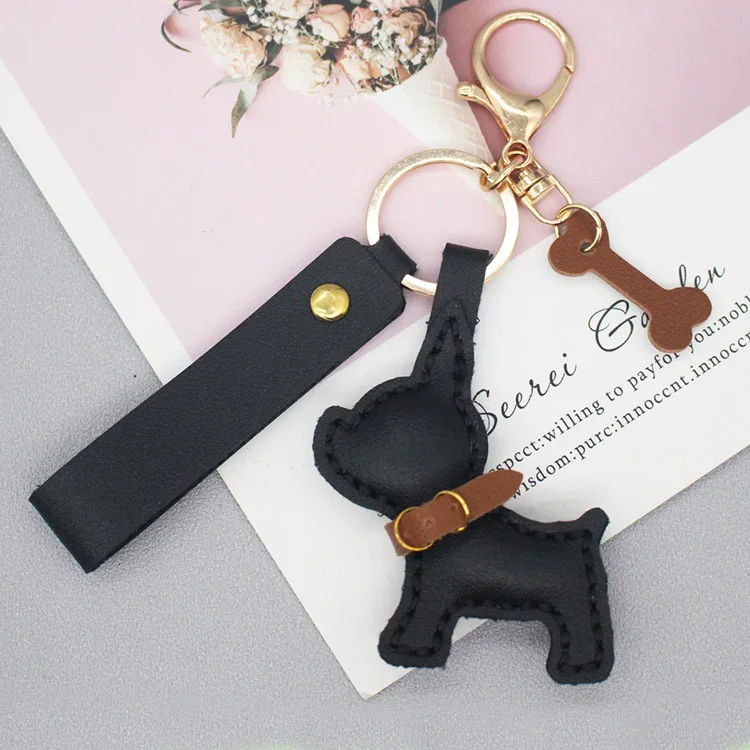Diy Material Package Bulldog Keychain Pu Leather Dog Keychains For ...