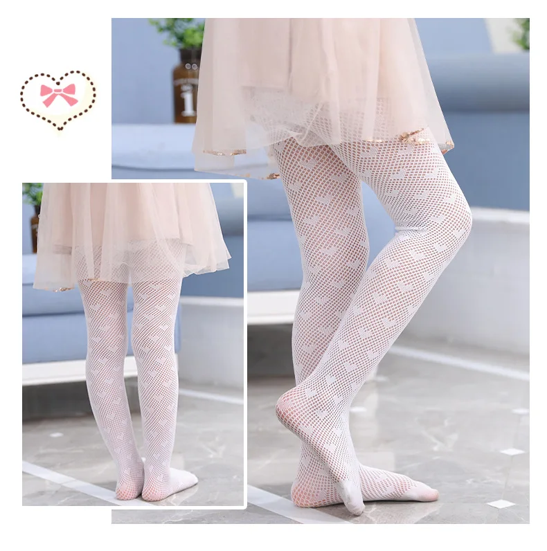 Heart Print Girls Baby Tights - Kids Fishnet Mesh Pantyhose