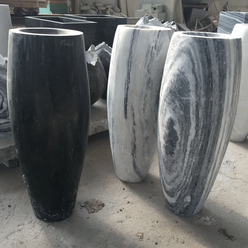 Garden Outdoor Large Natural Stone Marble Planter White Grey Marble ...