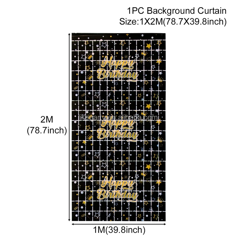 2meters Happy Birthday Printing Foil Curtain Backdrops