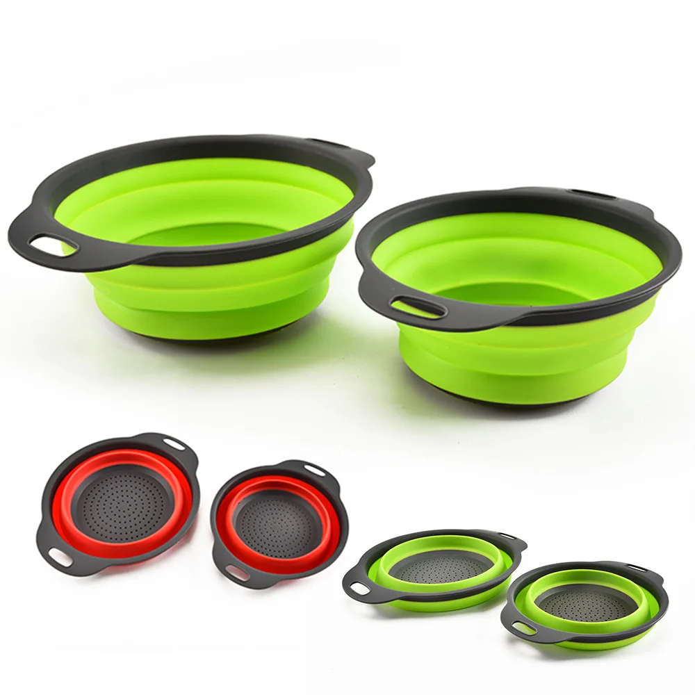 Green Silicone Kitchen Foldable Colander Set 6 Quart Collander Veggies ...