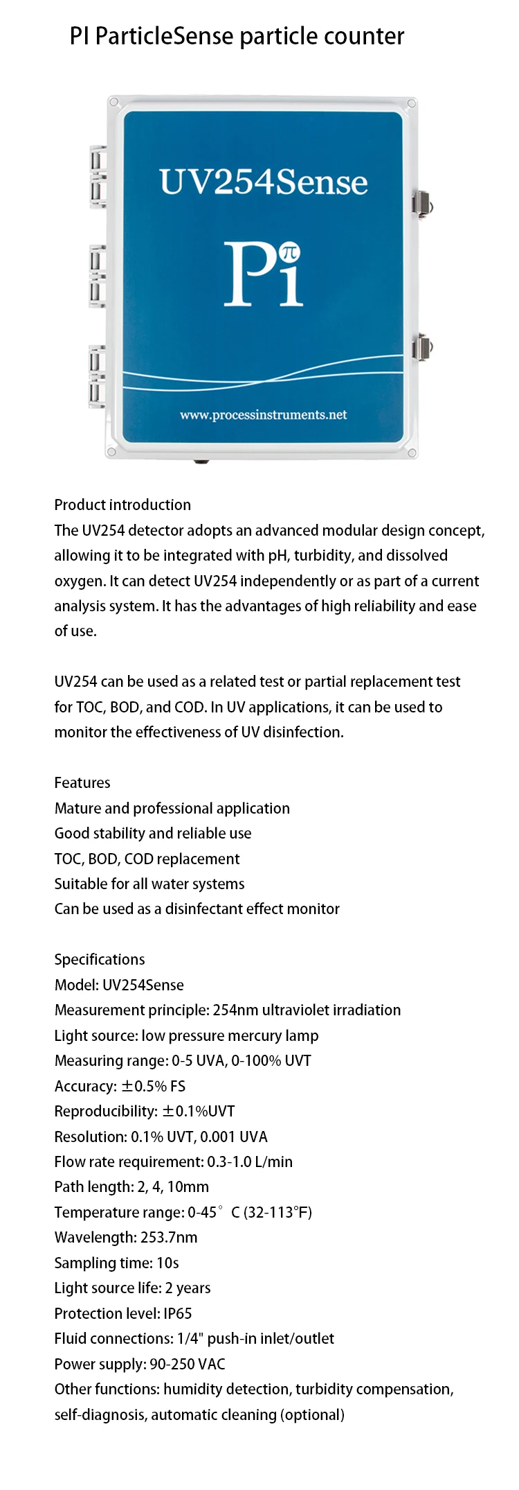 Pi Uv254 Detector Can Integrate Ph Turbidity Dissolved Oxygen Sensor - Buy Pi Uv254 Detector Can ...