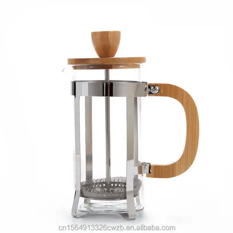 Olive Wood High Borosilicate French Press Pot Hand Pressure Coffee Pot ...