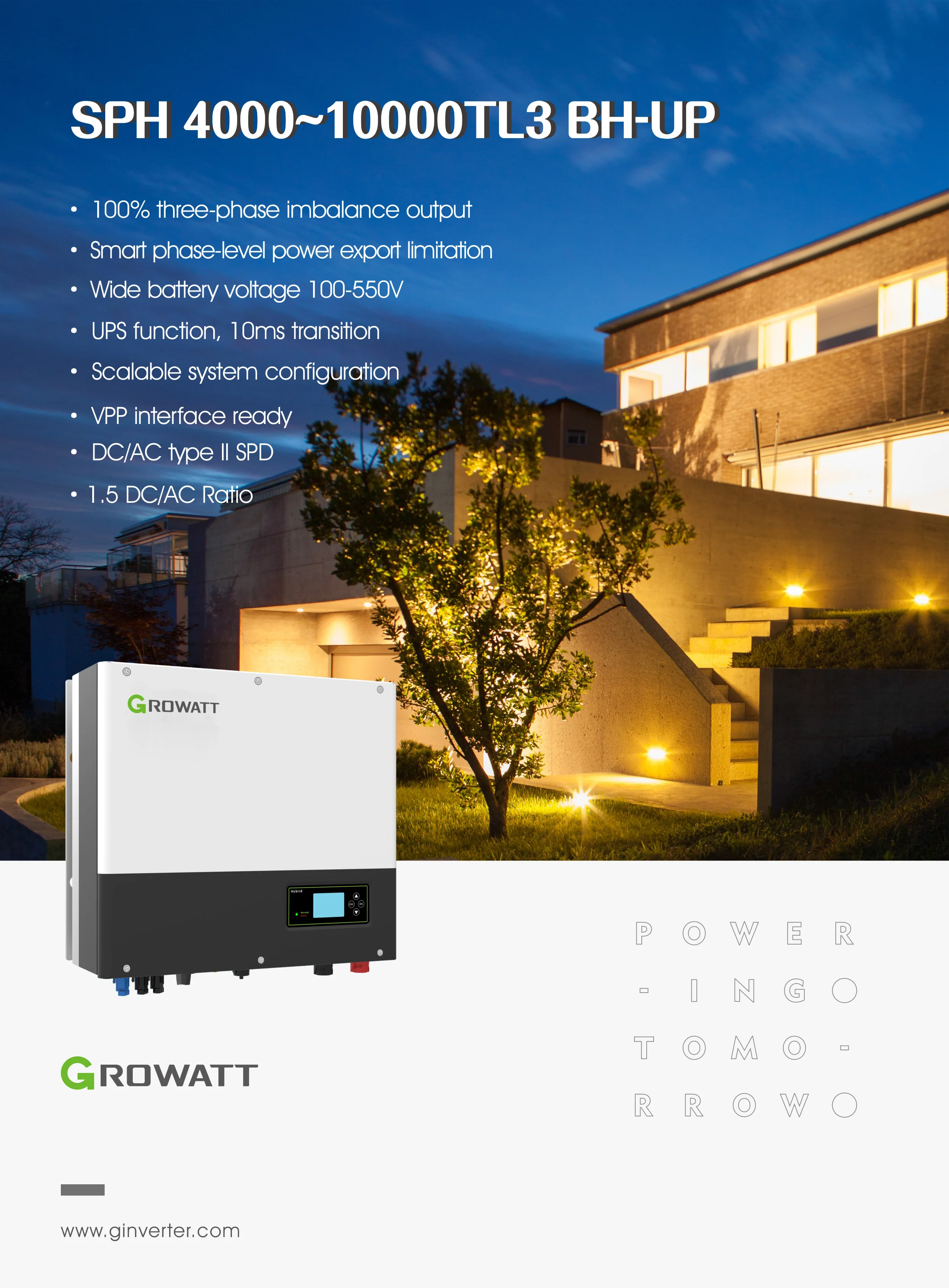Growatt Hybrid Inverter 10kw 8kw 6kw 5kw 4kw Three Phase Hybrid Storage ...