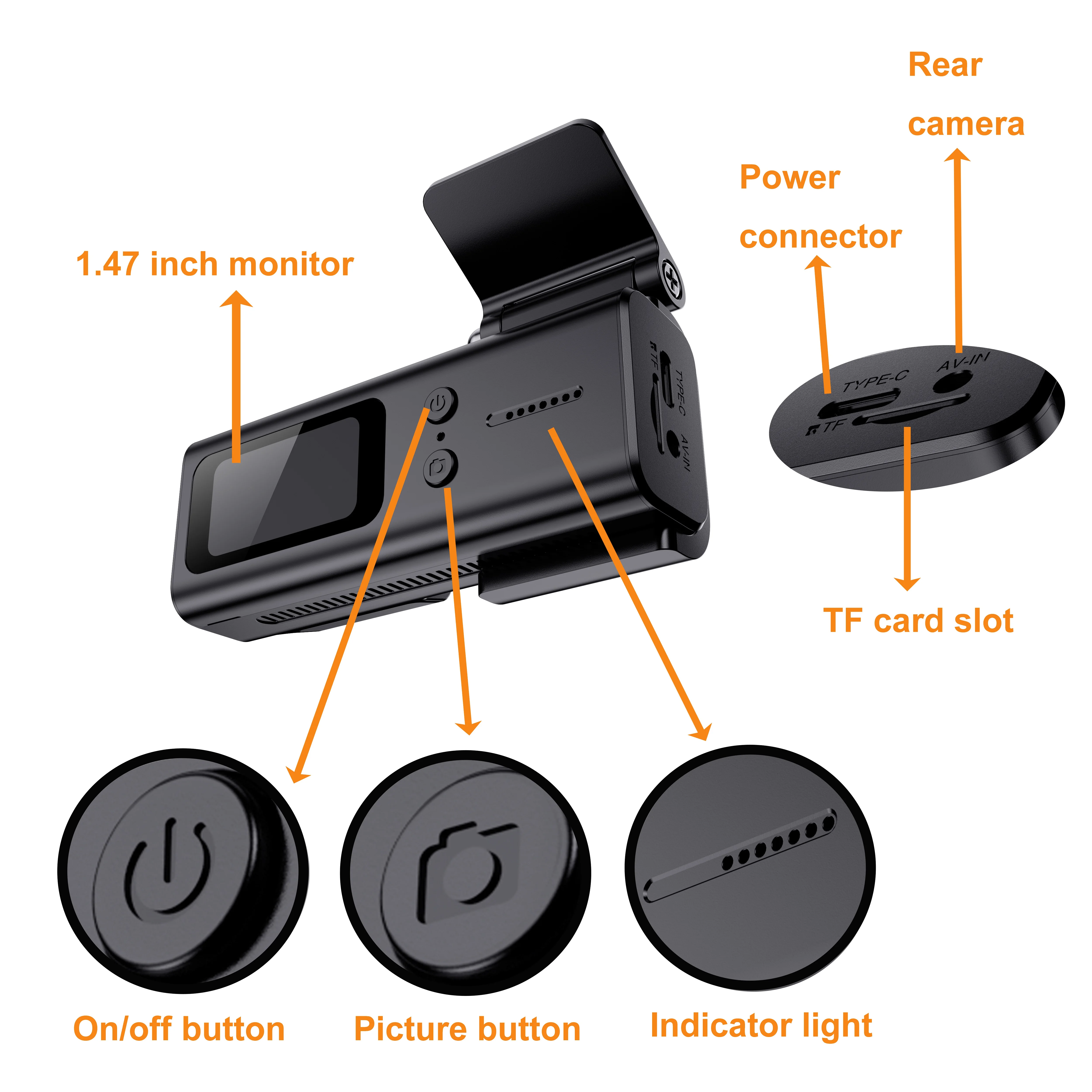 Wifi 1.47 Inch Monitor 4K Car Black Box Car DVR Dash Cam