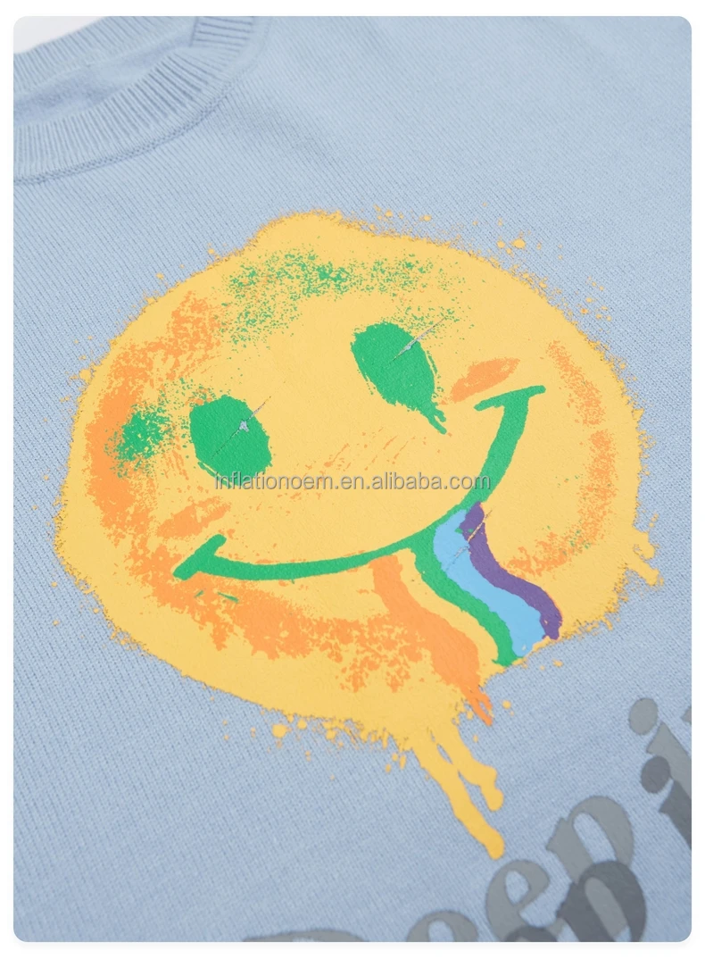 Inflation Hand-painted Doodle Smiley Face Knitted Sweater Korean ...