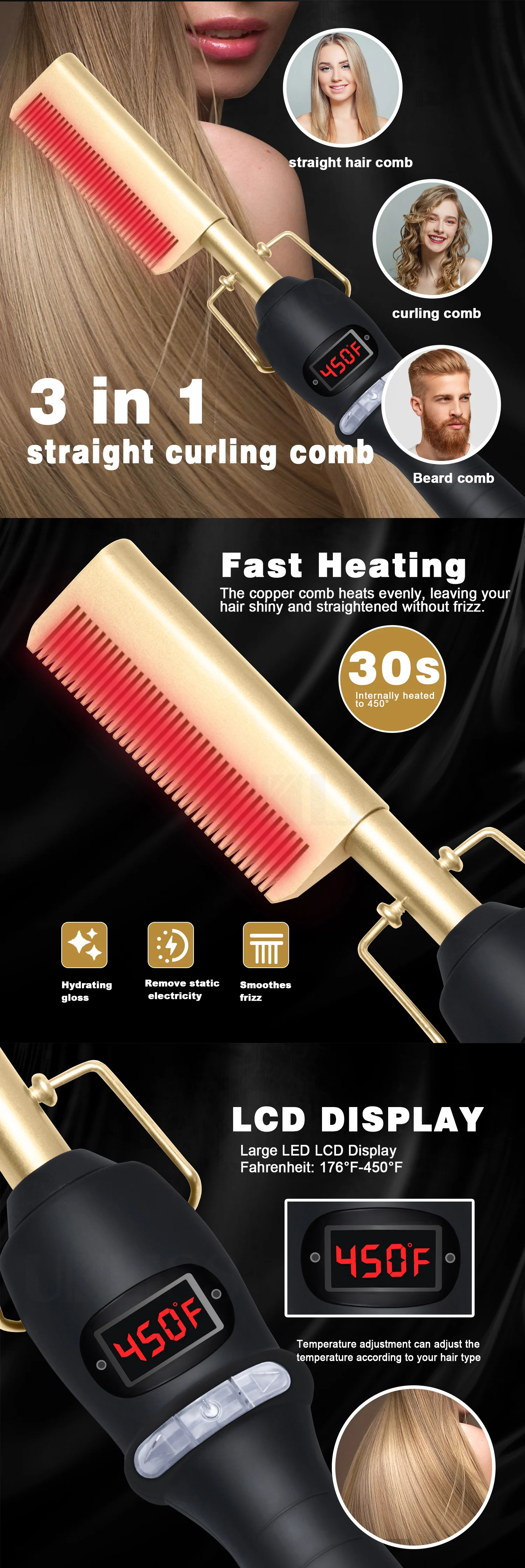 Wholesale Wet And Dry Electric Heated Copper Comb For Straight Hair ...