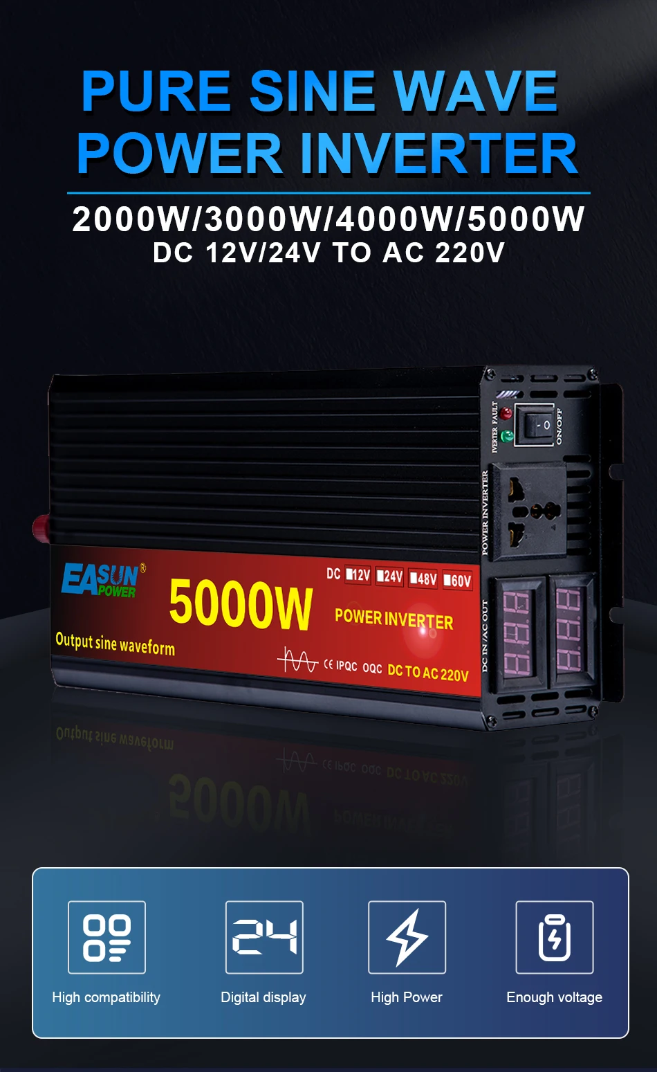 Inversor 12v 24v 48v To 110v 220v Pure Sine Wave Off Grid Inverter 2000w 3000w 4000w 5000w Dc To ...