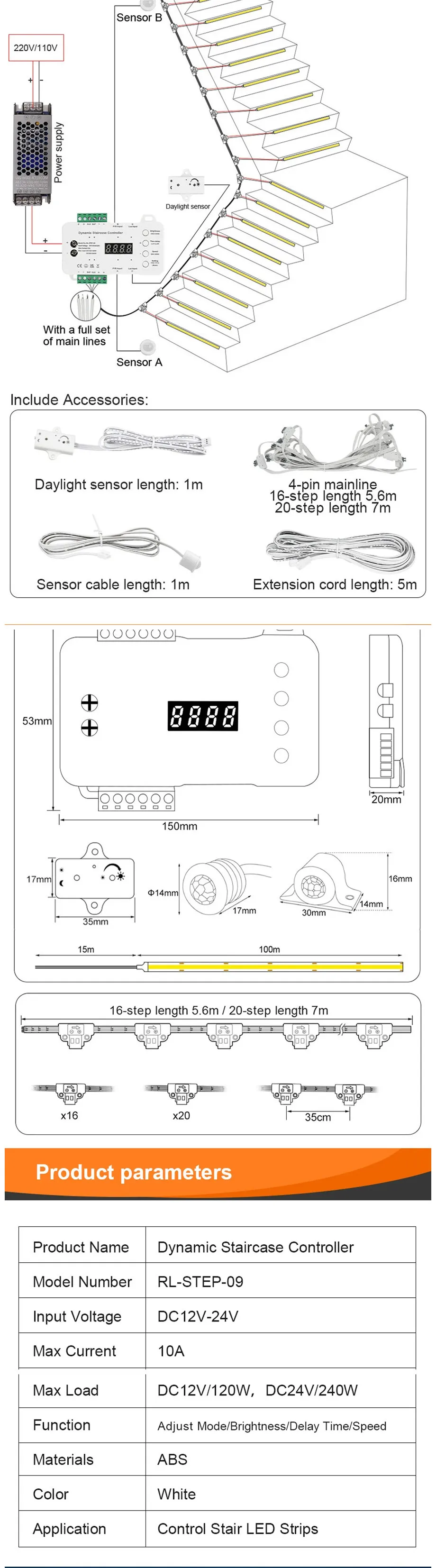Indoor Smart Strip Stair Lighting Intelligent Automatic Dimming Step ...