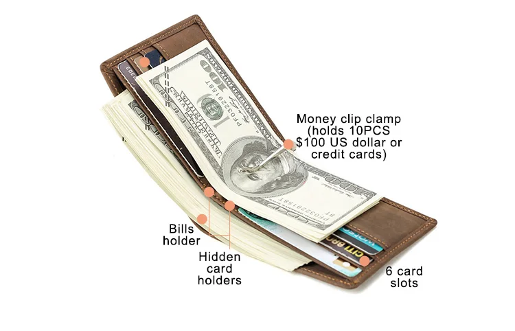 Tiding Custom Men Vintage Crazy Horse Genuine Leather Wallet