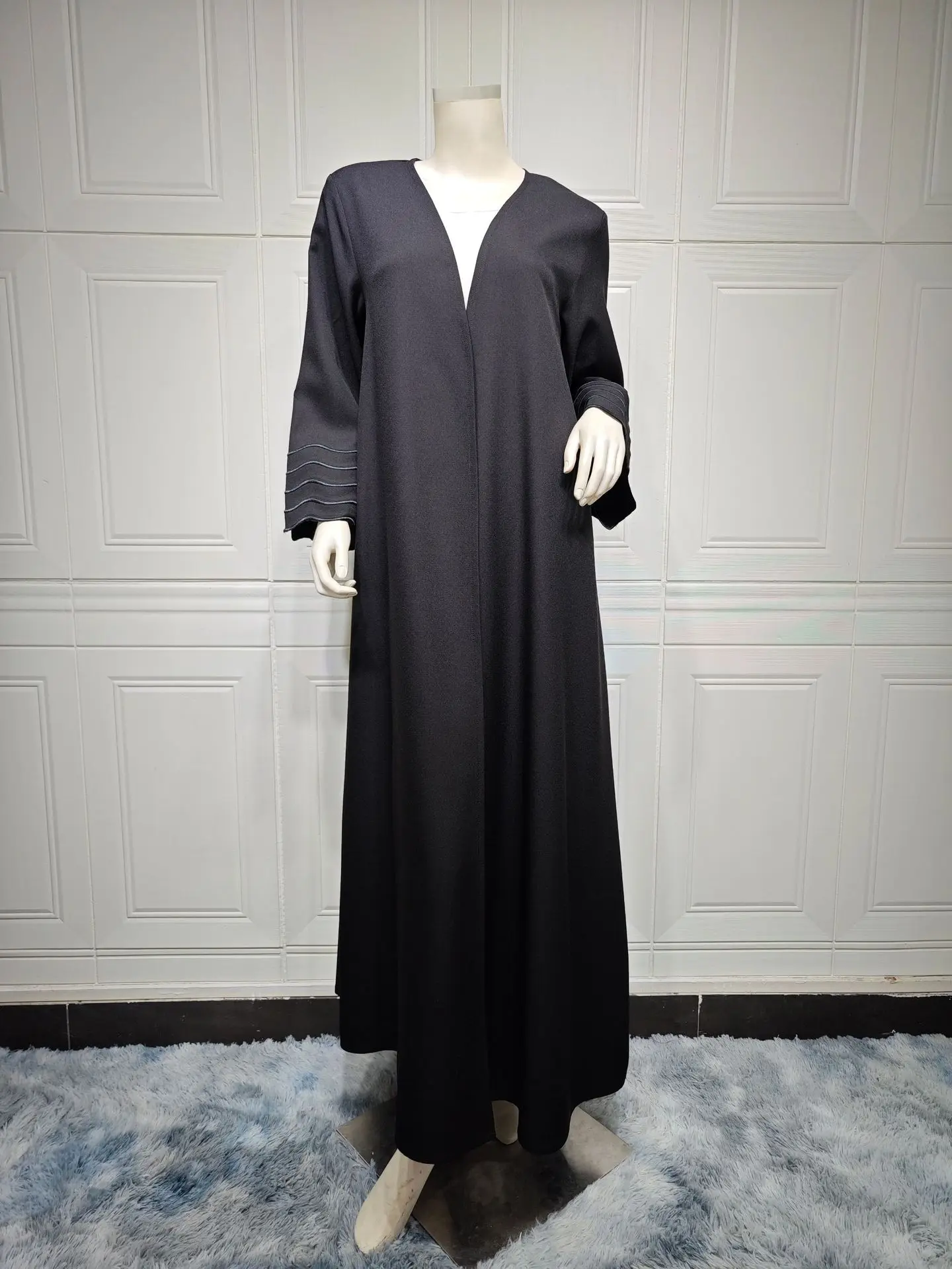 Wholesale Islamic Modest Coat Arabic Clothes Embroidery Black Open ...