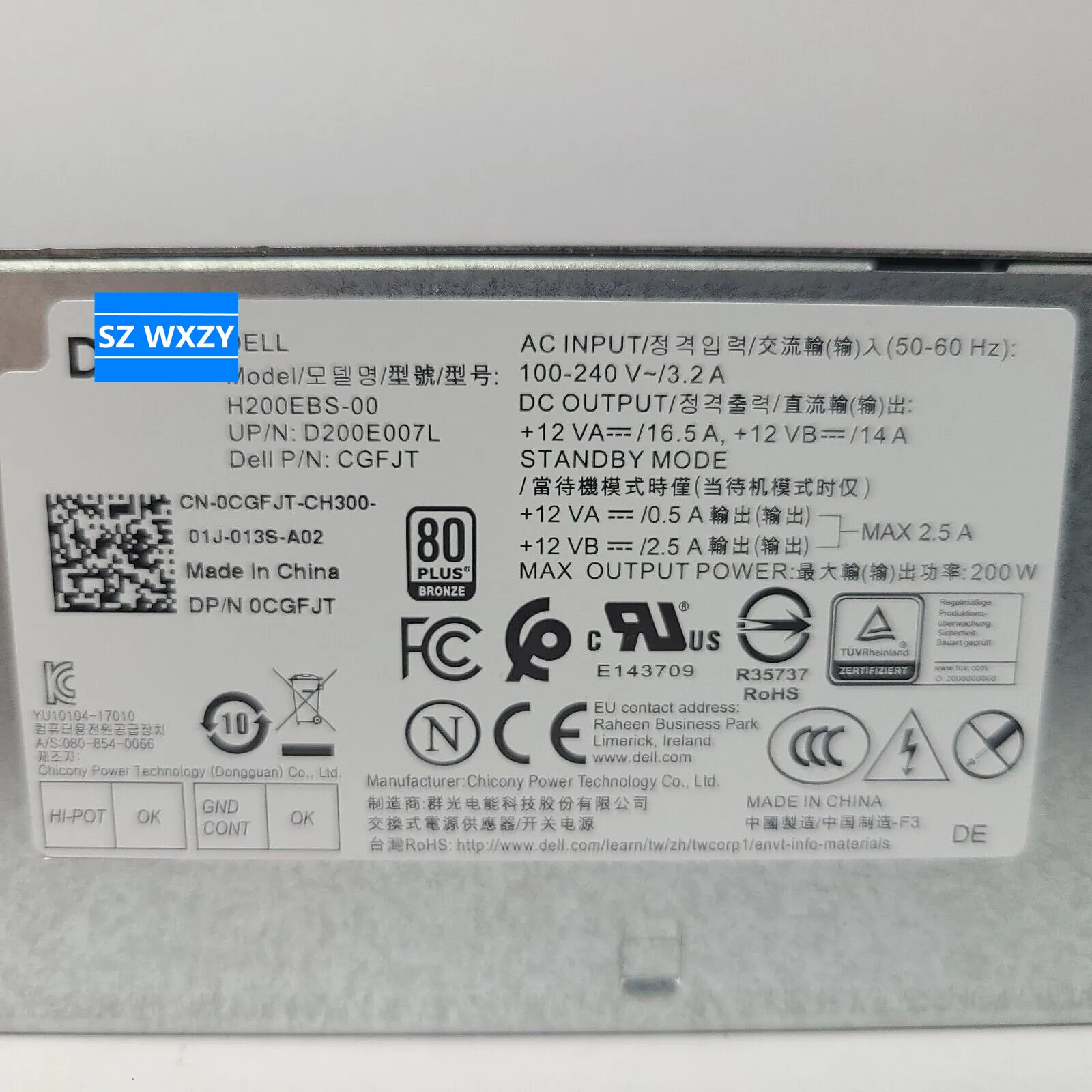 Optiplex 3080 5080 7080 5090 7090 SFF 200W Power Supply Adapter