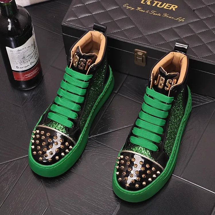 Men's Short Boots,Rivet Leather Shoes,Fashionable Sequins,Thick Soles ...