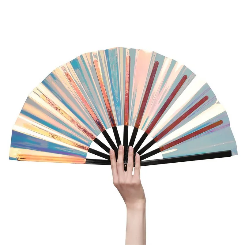 Transparent Fans Large Shining Rave Folding Hand Fan Clack Handheld Fan ...