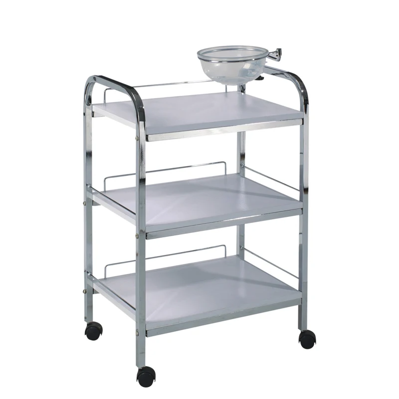 3-Level Stainless Steel Salon Trolley Cart with Bowl Nail Manicure Spa ...