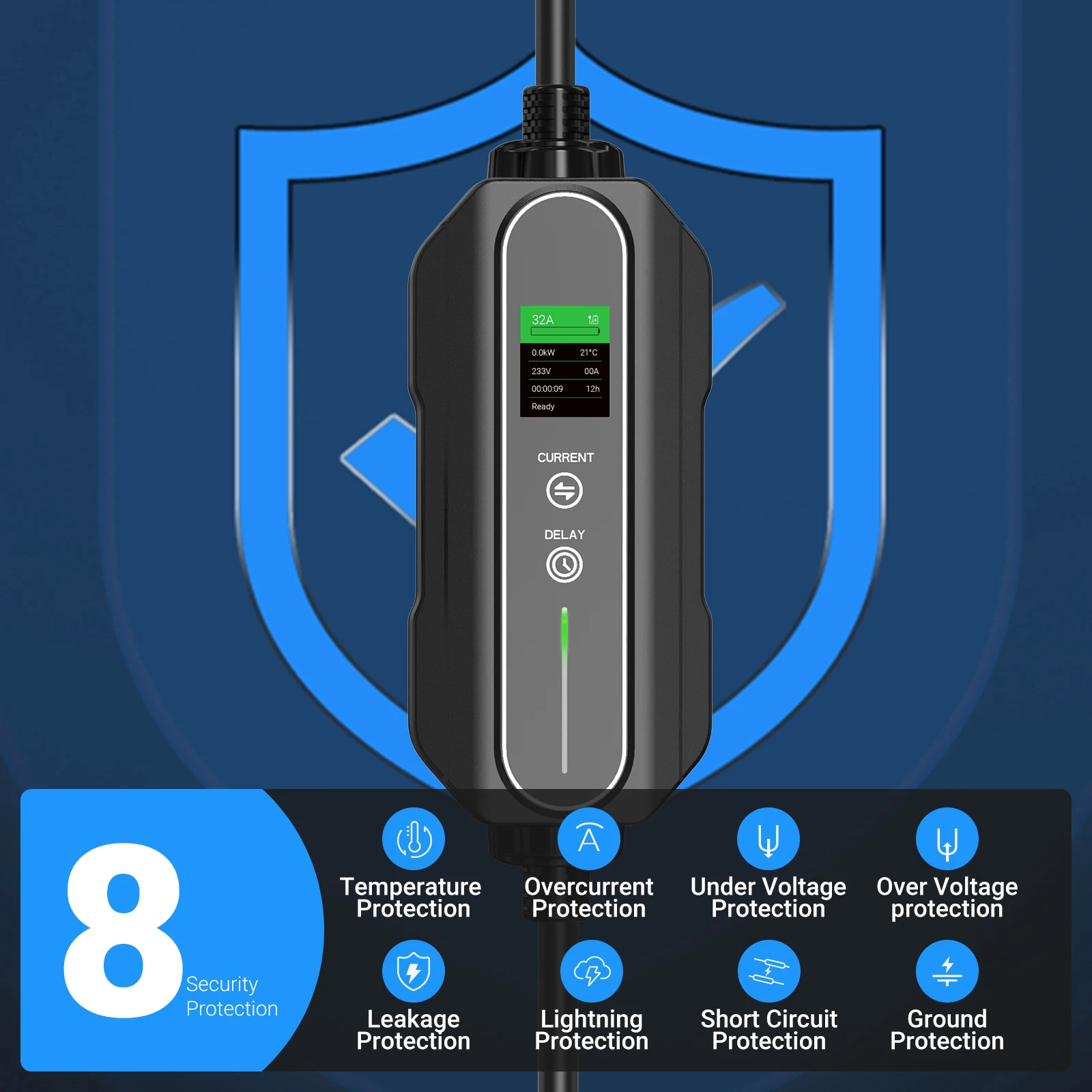 European Car Use Portable Ev Charger Type 2 32a Single Phase 7kw With ...