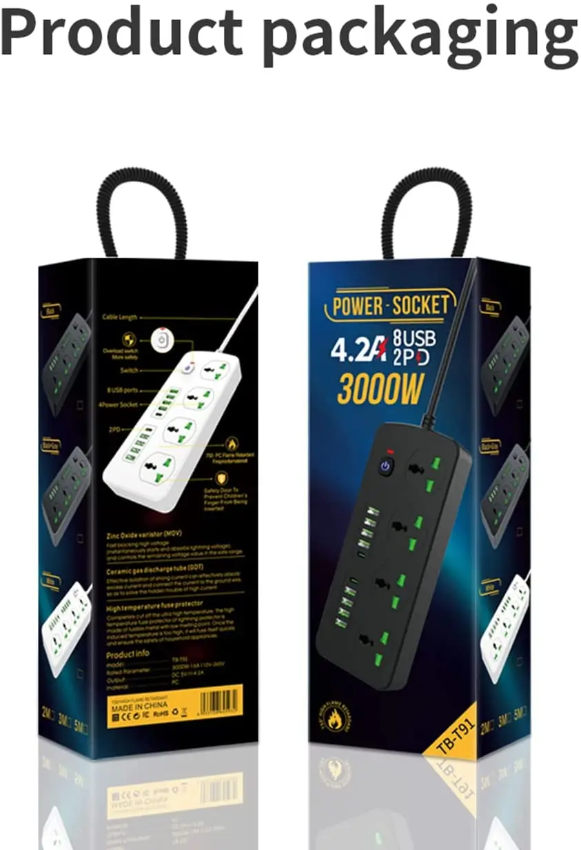 Universal Power Strip Extension Cord Outlet All-in-One Wall Plug ...