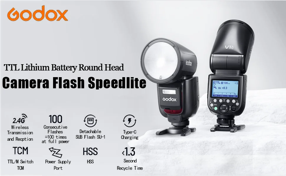 Godox-v1-pro-c Wireless Camera Flash 1/8000s Hss 1.3s Recycle Time With ...