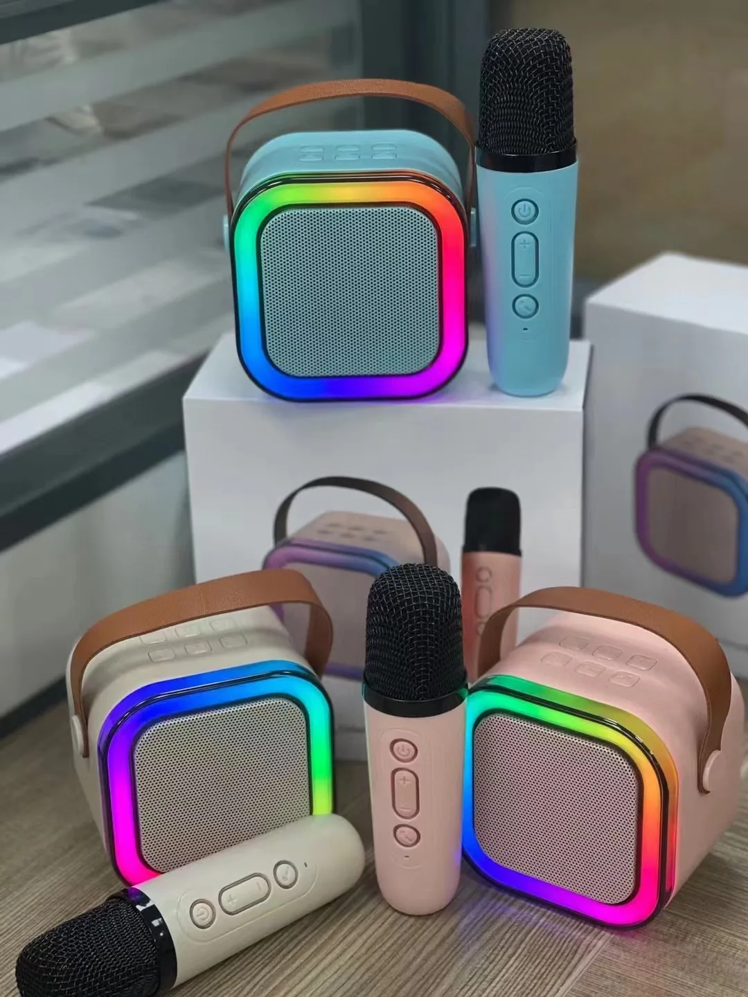 Mini Wireless Speaker K12 Karaoke With Dual Microphone Rgb Color Light Family Singing Karaoke ...