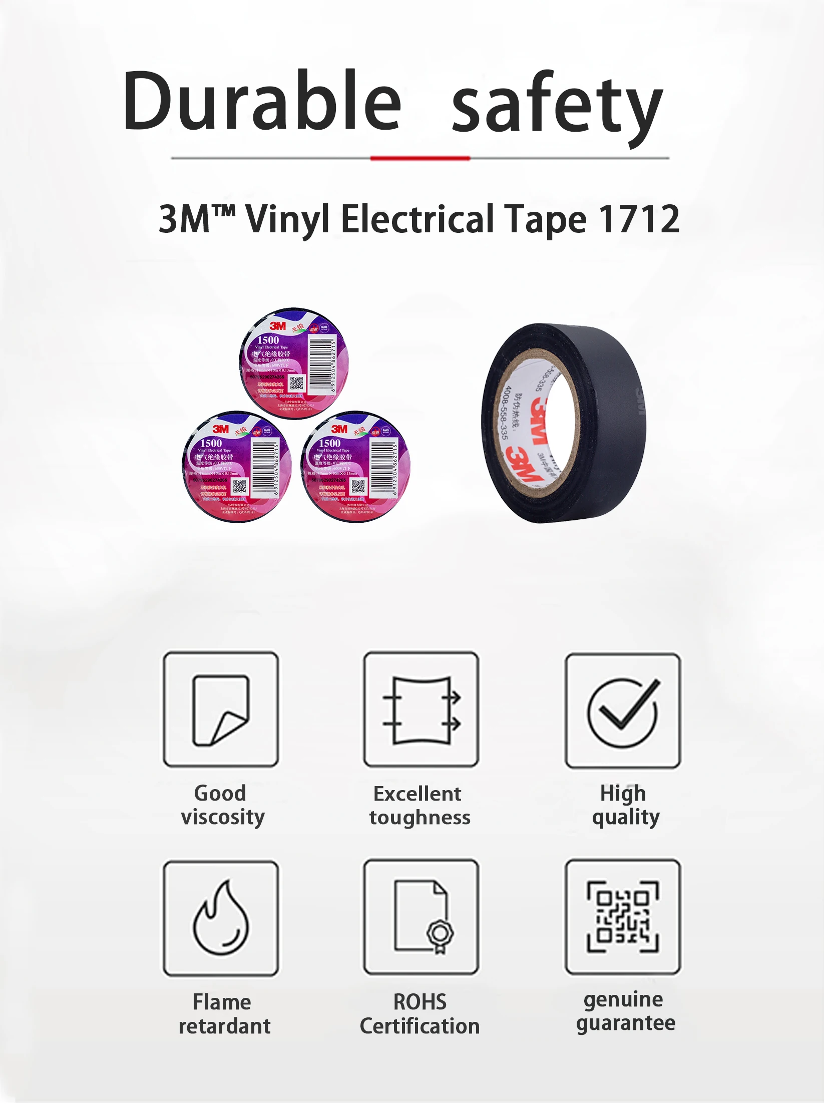 3M Original Electrical Tape 1712 High Voltage Resistant Black General ...