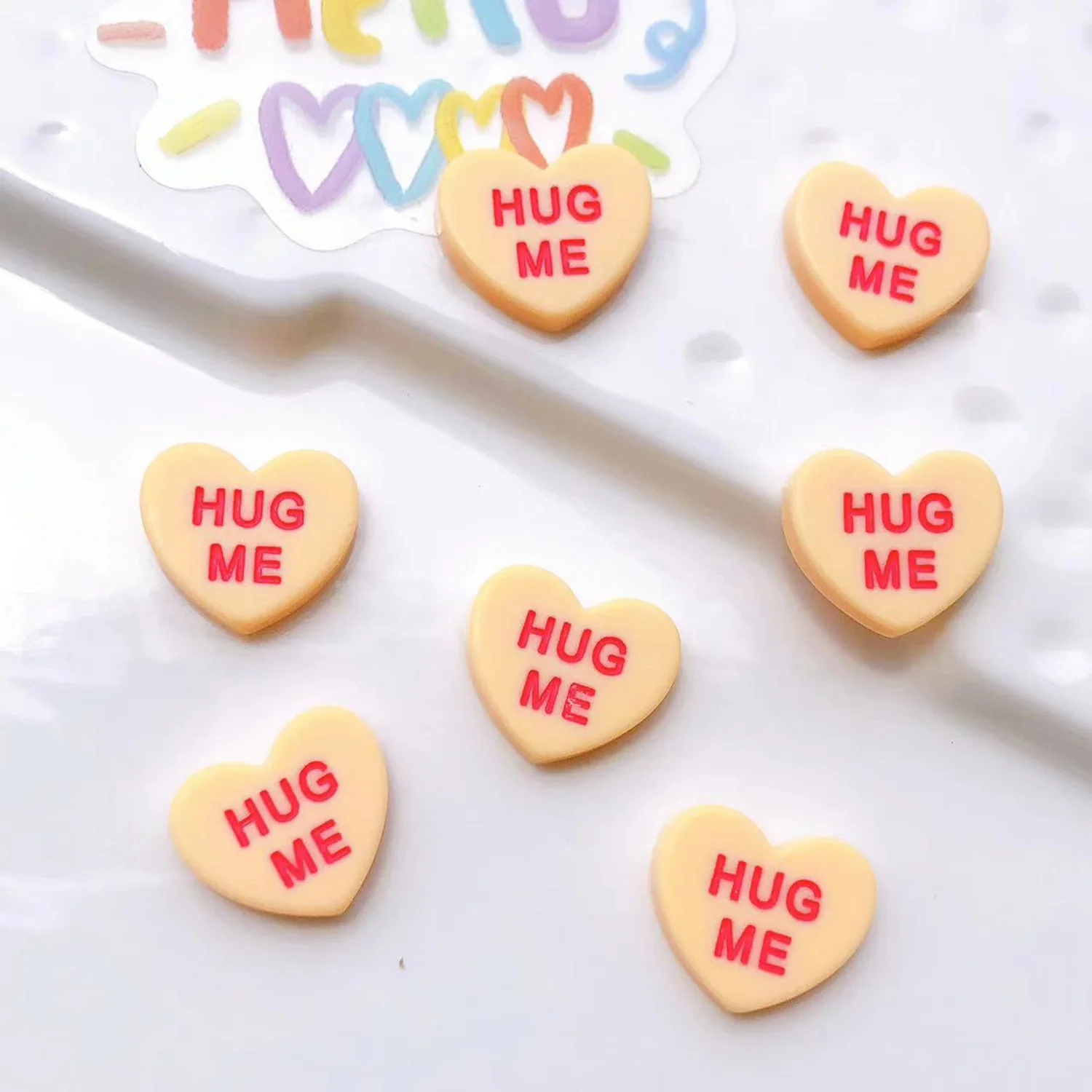 Cartoon Kawaii Love Heart Hugme Resin Charms Flatback Letter Cabochon ...