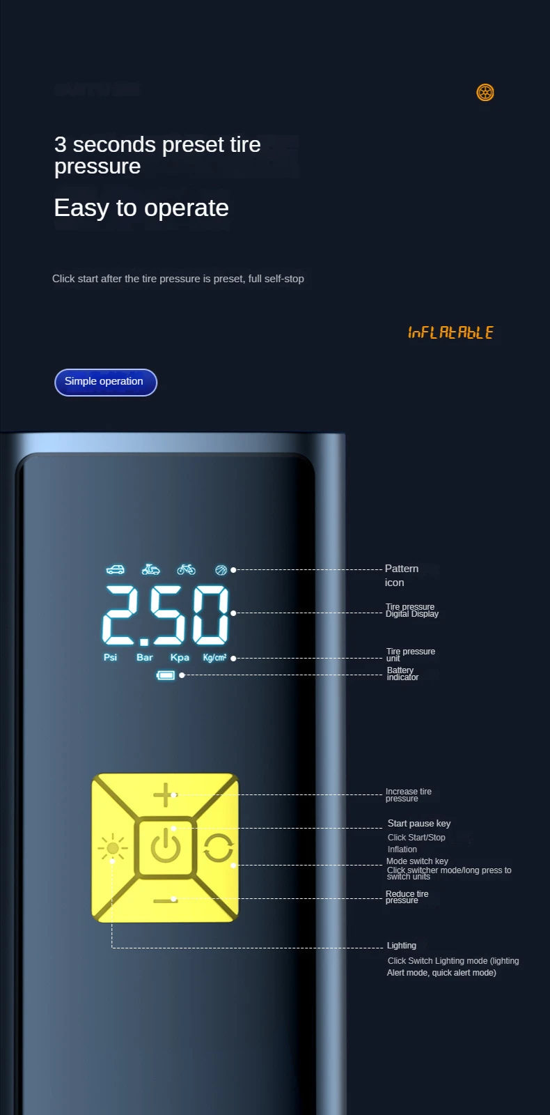 6000mah 150psi Smart Air Pump Portable Car Automatic Compressor Tire ...