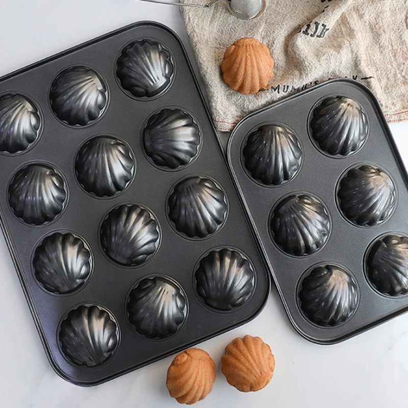 12 Cavity Non-Stick Carbon Steel Bakeare Shell Shaped Cake Baking Mold ...