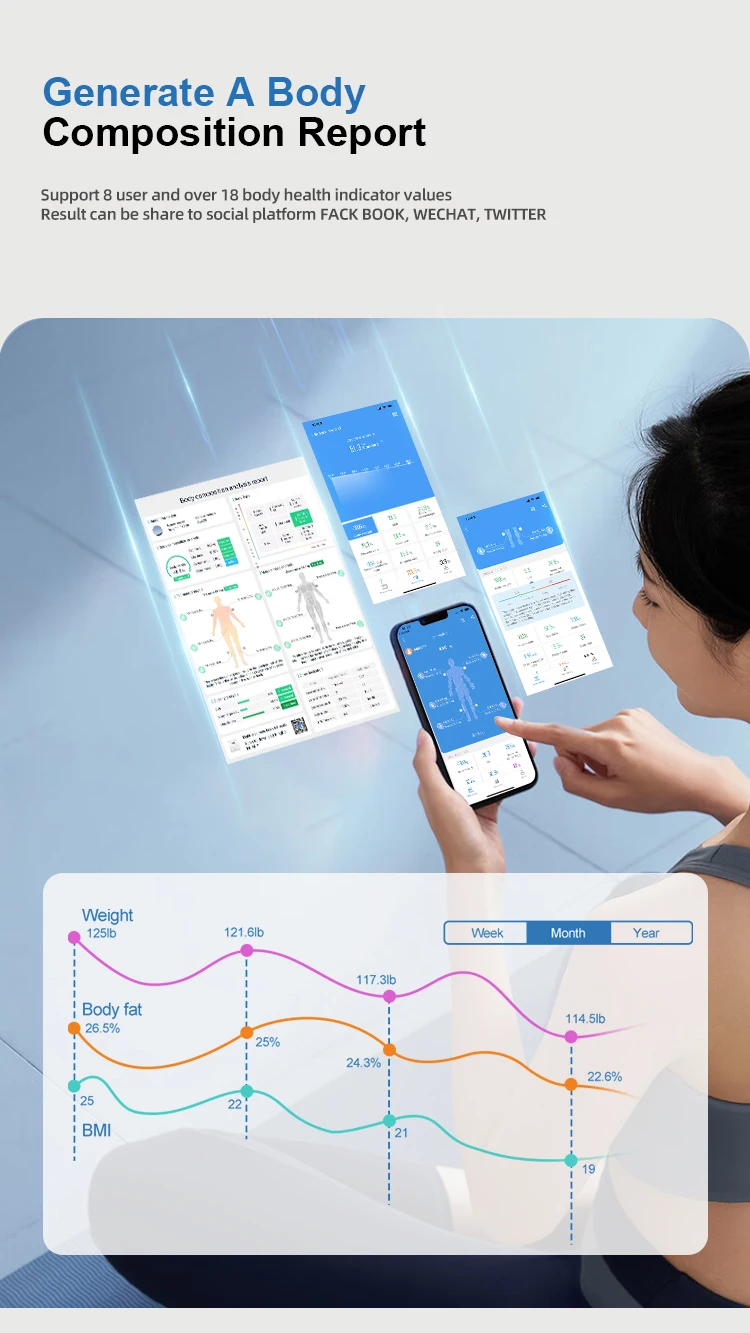 8 Electrodes Smart Full Body Weight Fat Analysis Weighing Scale With ...