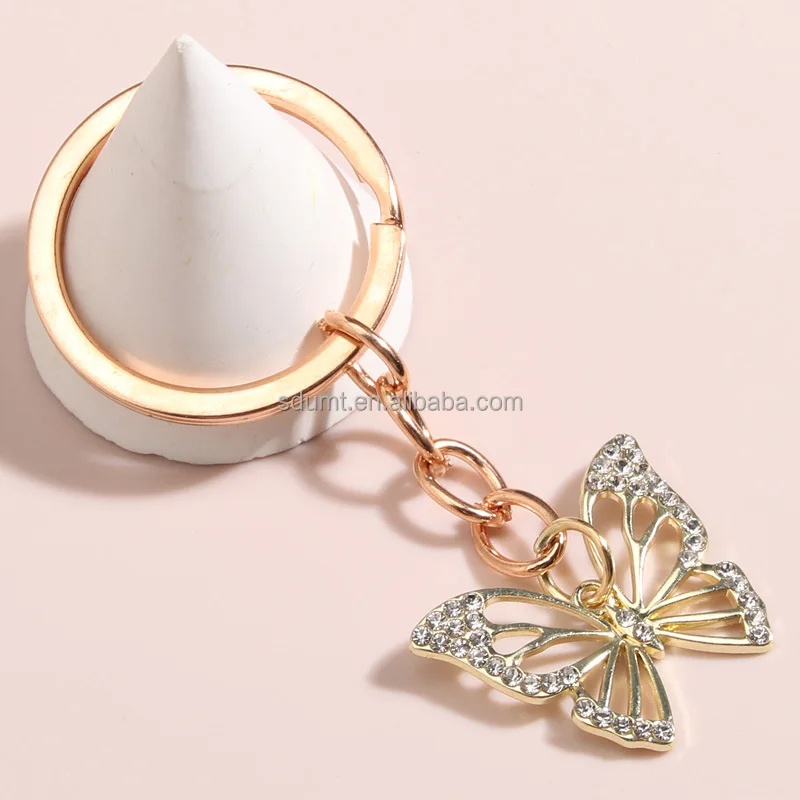 High Quality New Butterfly Crystal Gold Plated Keychain Car Decoration ...