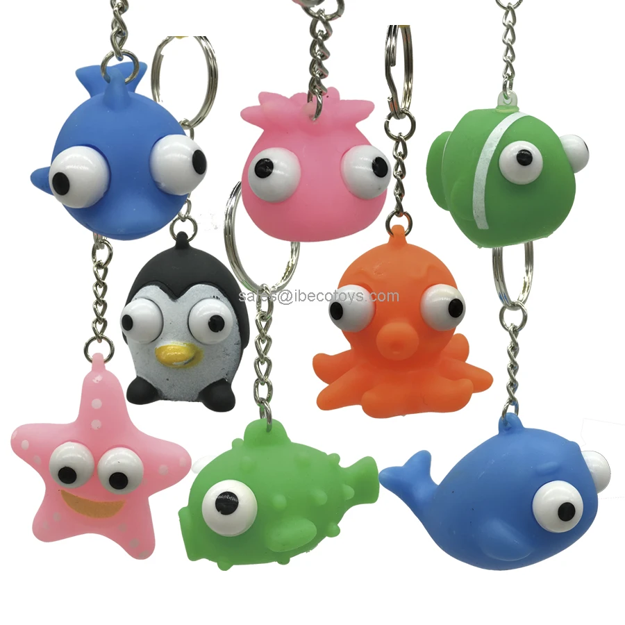 Squeeze Pop Out Eye Squishy Sea Lift Toy Key Chain