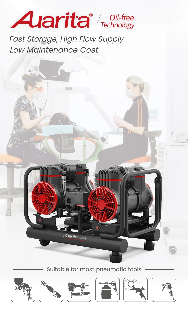 Double Cylinder Air Compressor 200l/min 2 Litre Oil Free Silent Air ...