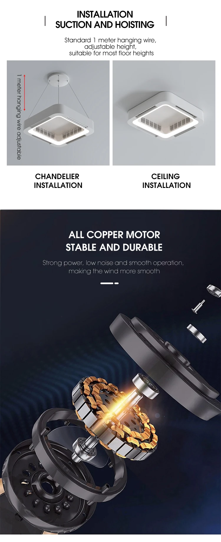 110V 220V Office Ceiling Fan with LED Light & Remote Control