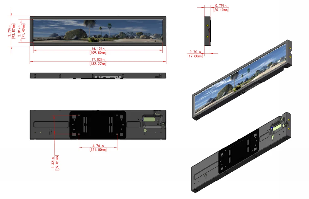 Ultra Wide LCD Screen Wall Mounted Shelf Edge Stretched Bar Display for ...