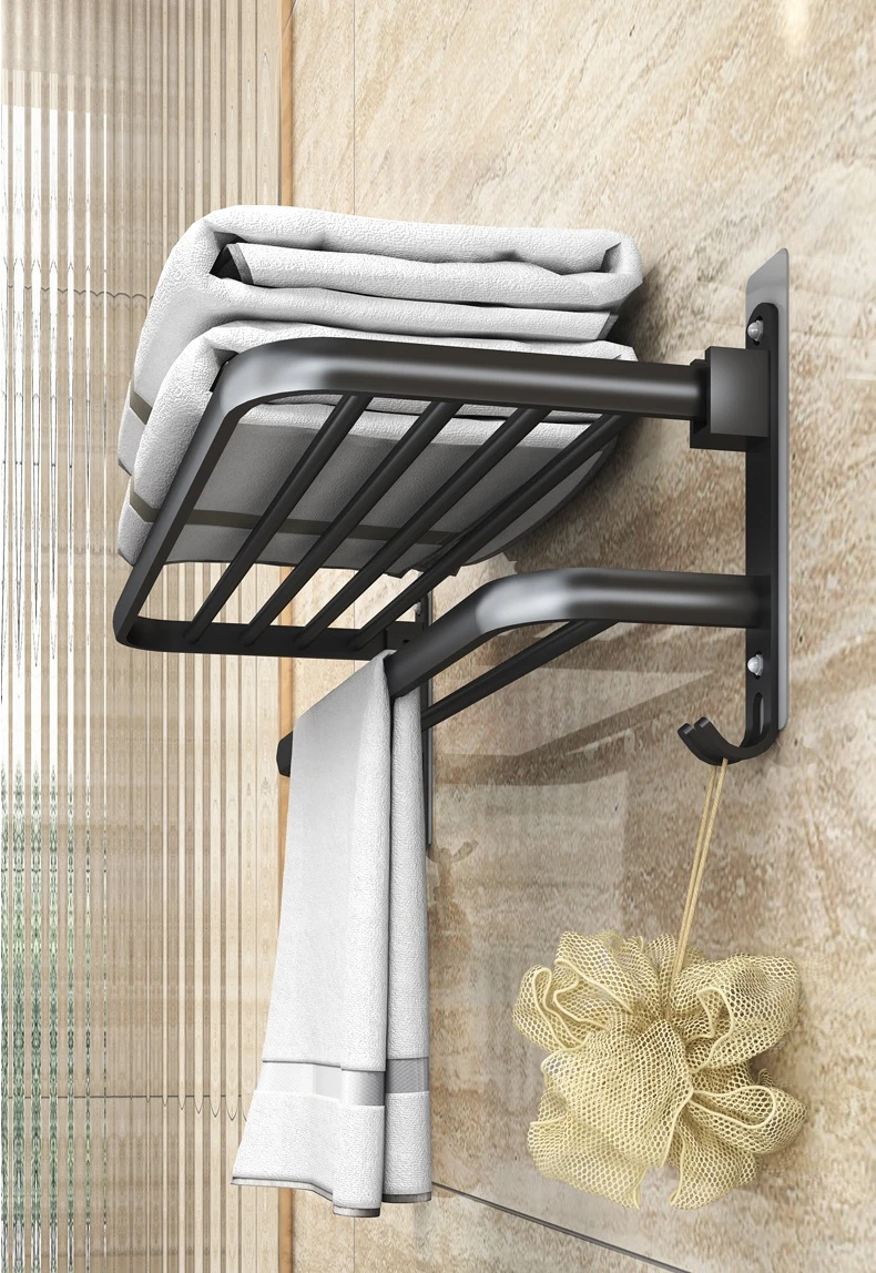 Hotel Bathroom Black Adhesive Stainless Steel Double Wall Mounted Towel ...