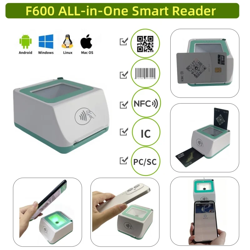 F600 1D 2D QR Code Scanner - Dual IC NFC RFID Smart Card Reader for ...