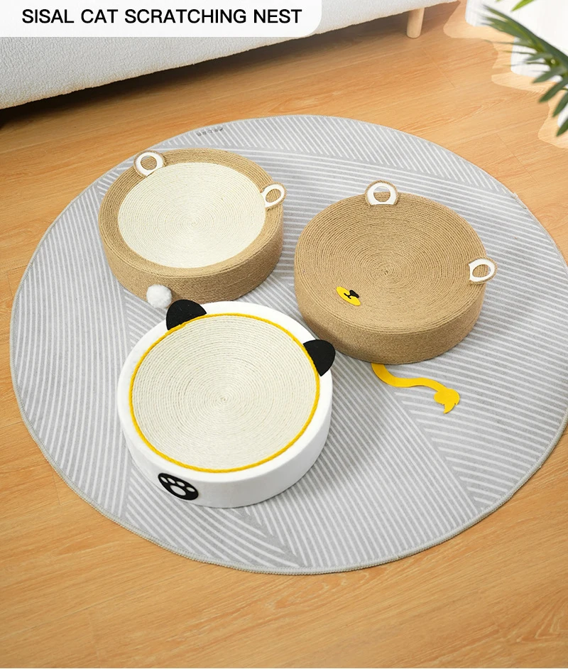 2-in-1 Cat Scratching Board Round Cute Little Lion Sisal Cat Scratcher ...