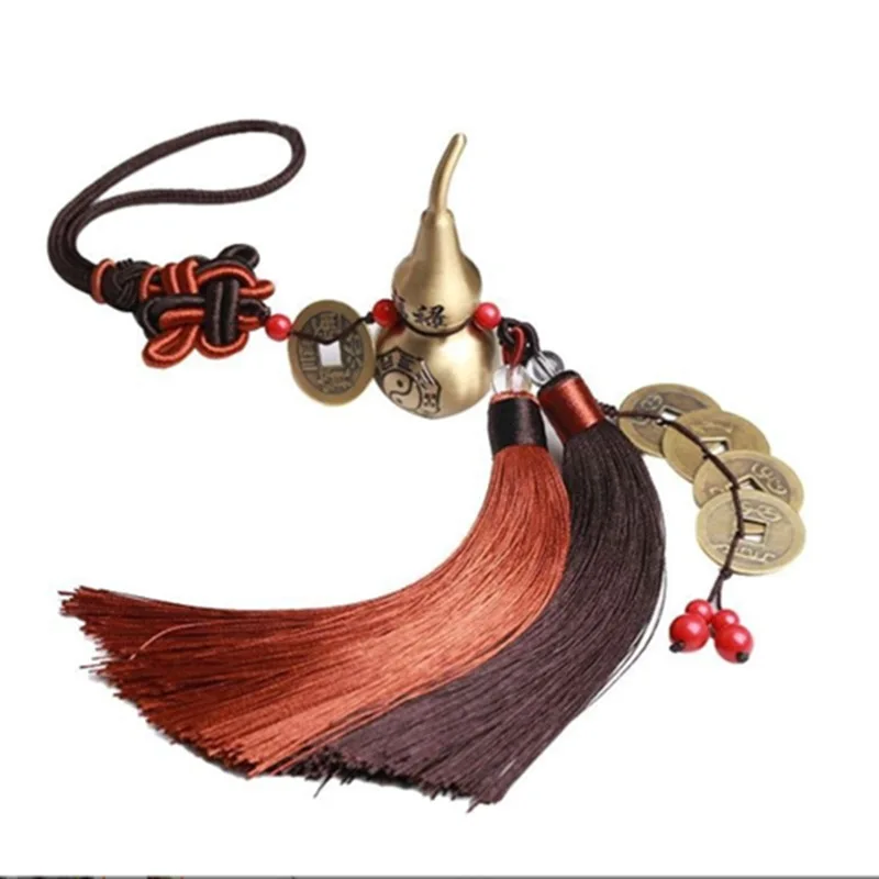 Bagua Copper Gourd Five Emperor Coins Chinese Knot Pendant