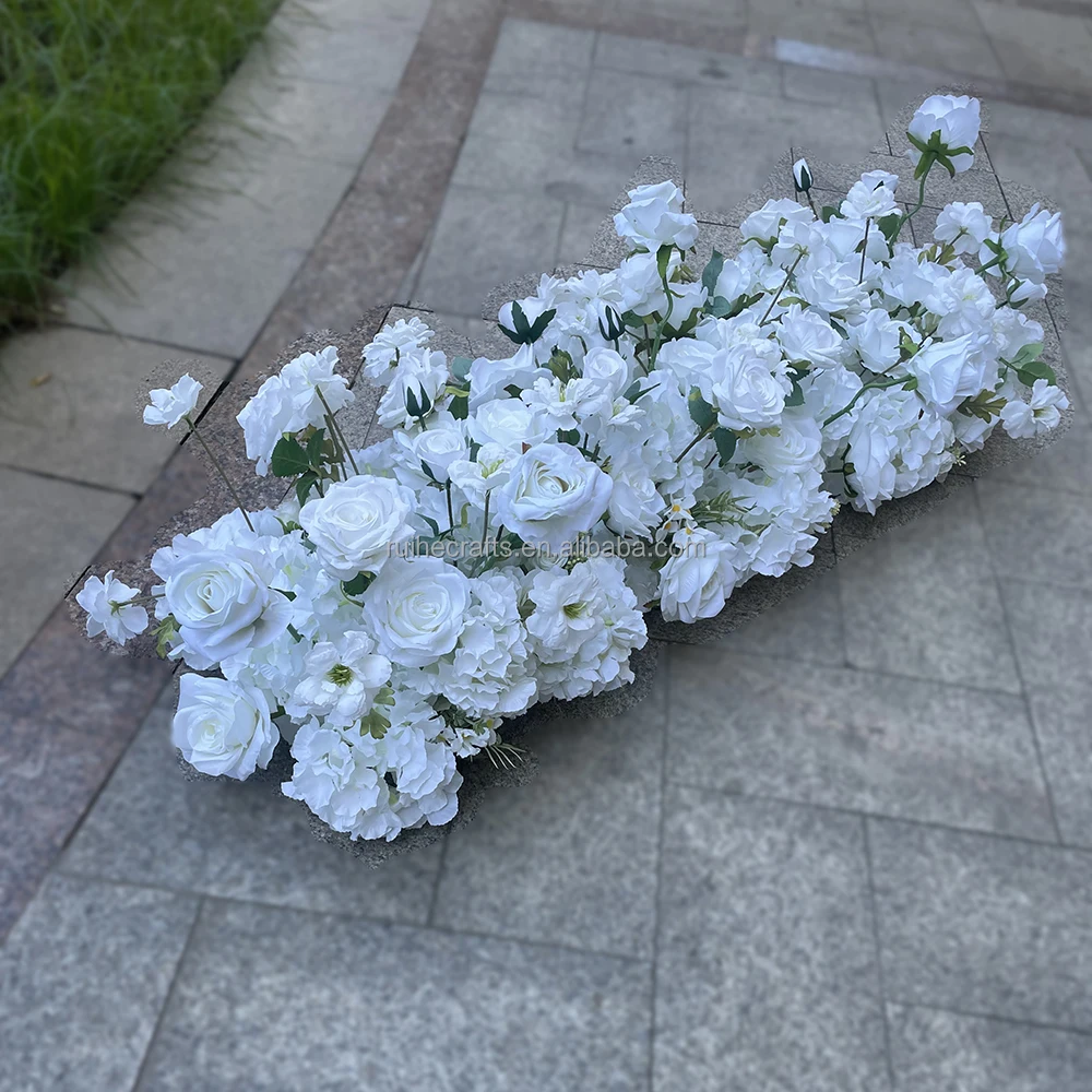 High Quality Silk Faux Rose Flowers Runners White Floral Foam Aisle ...