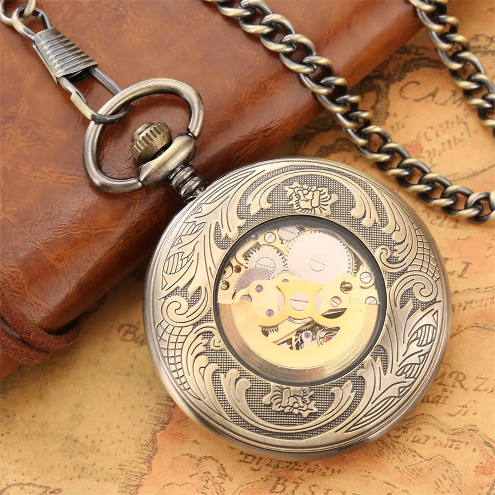 Vintage Roman Numerals Mechanical Pocket Watch with FOB Chain - Antique ...
