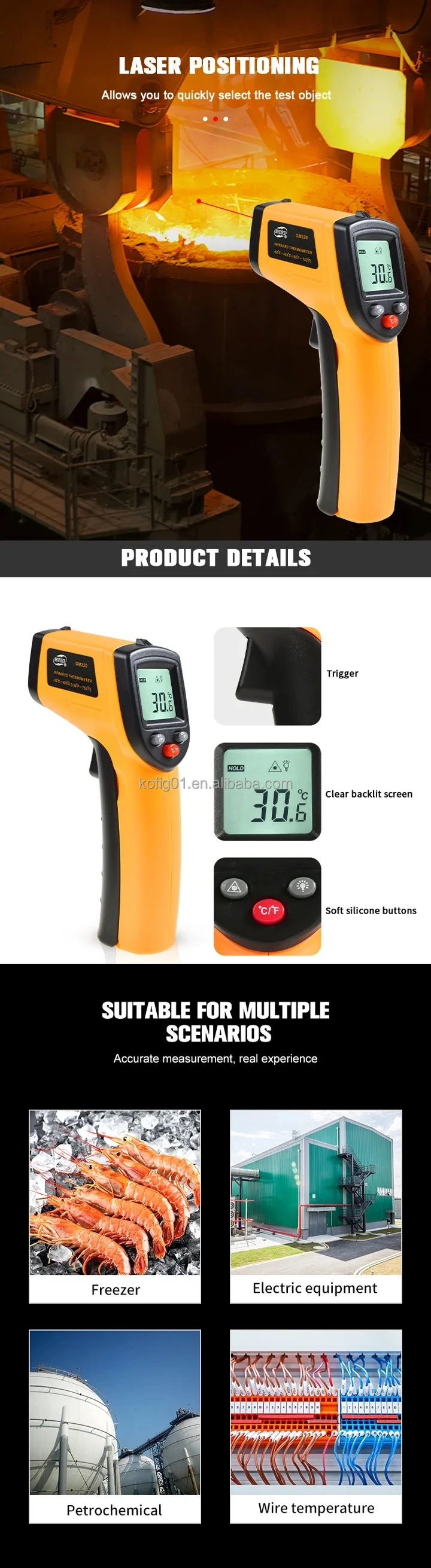 Gm320 Handheld Laser Industrial Digital Thermometer Gun Non Contact ...
