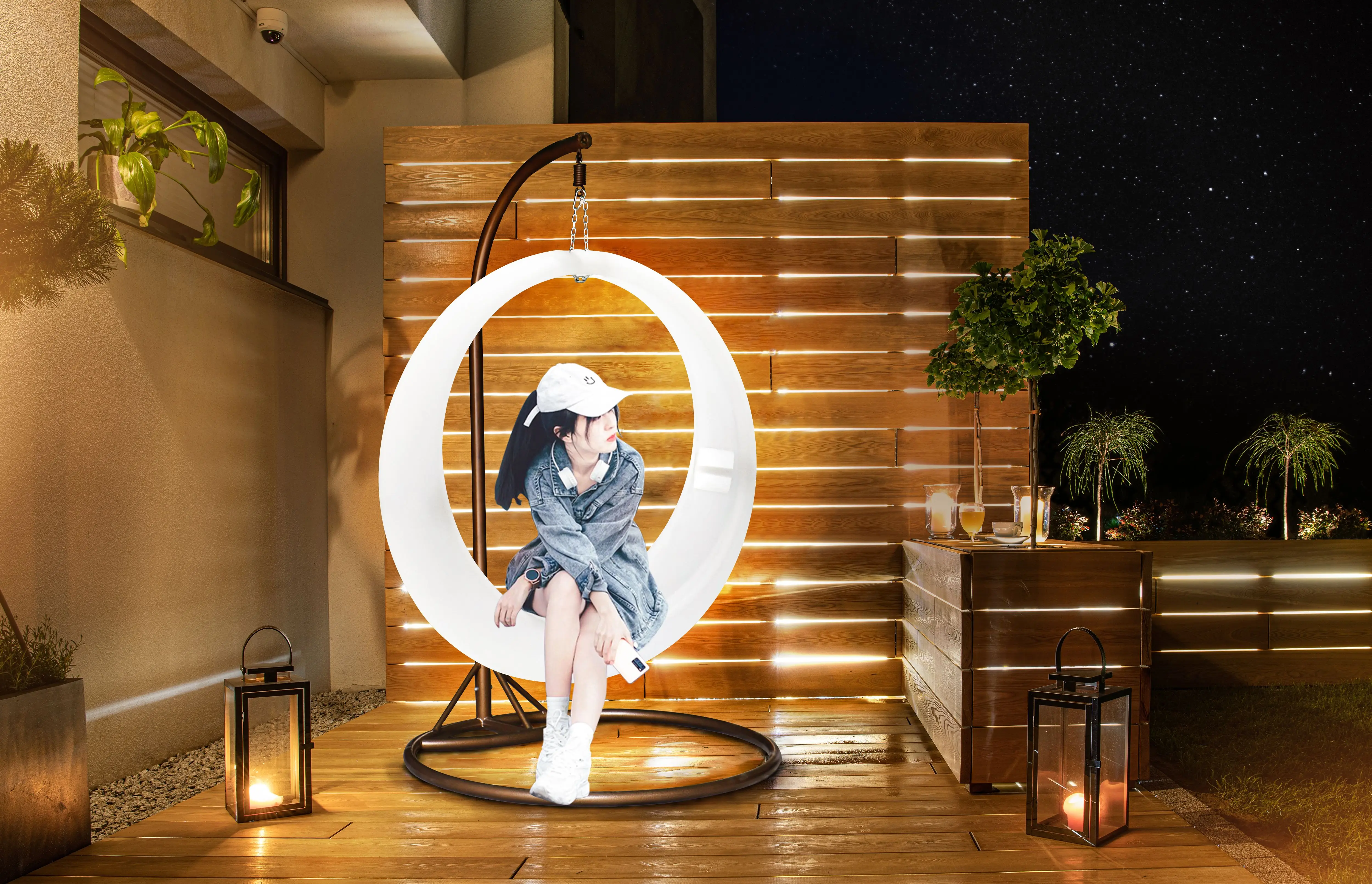 Moon Shaped Patio Swings - Durable & Glowing Outdoor Furniture
