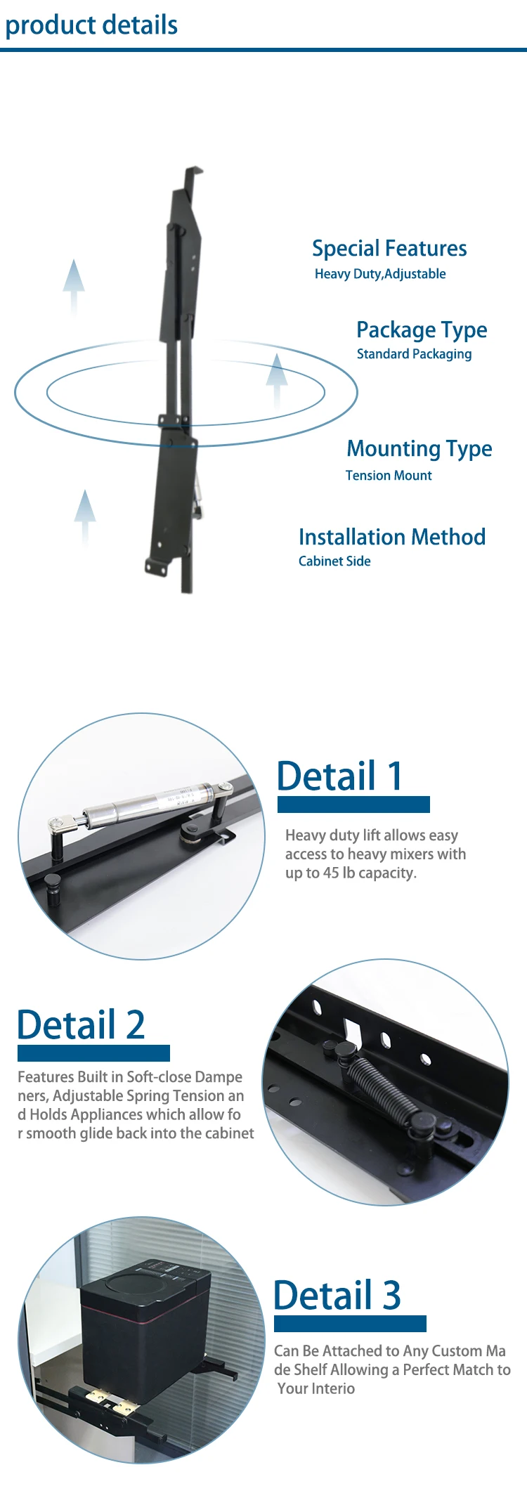 Gas Spring Lift Mechanism - Assistive Kitchen Cabinet Hinge