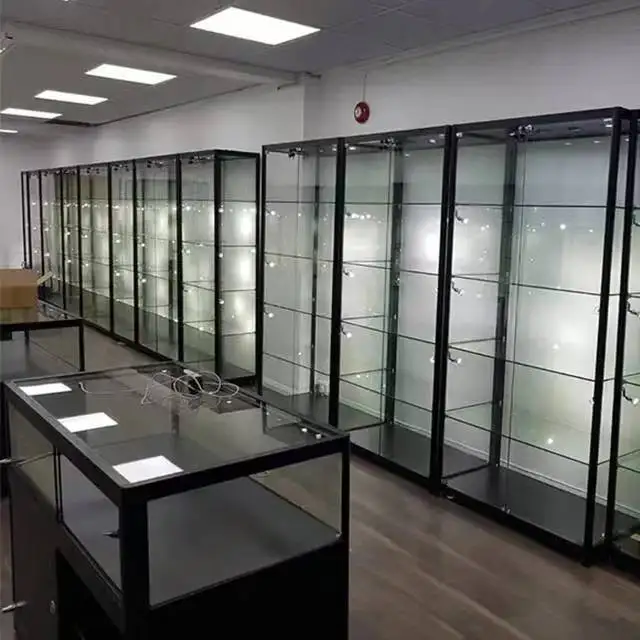 Frameless Glass Glass Display Showcase Aluminum Tempered Glass Display ...