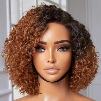 Cheap Short Bob Wig Synthetic Human Hair Kinky Curly Glueless Full ...