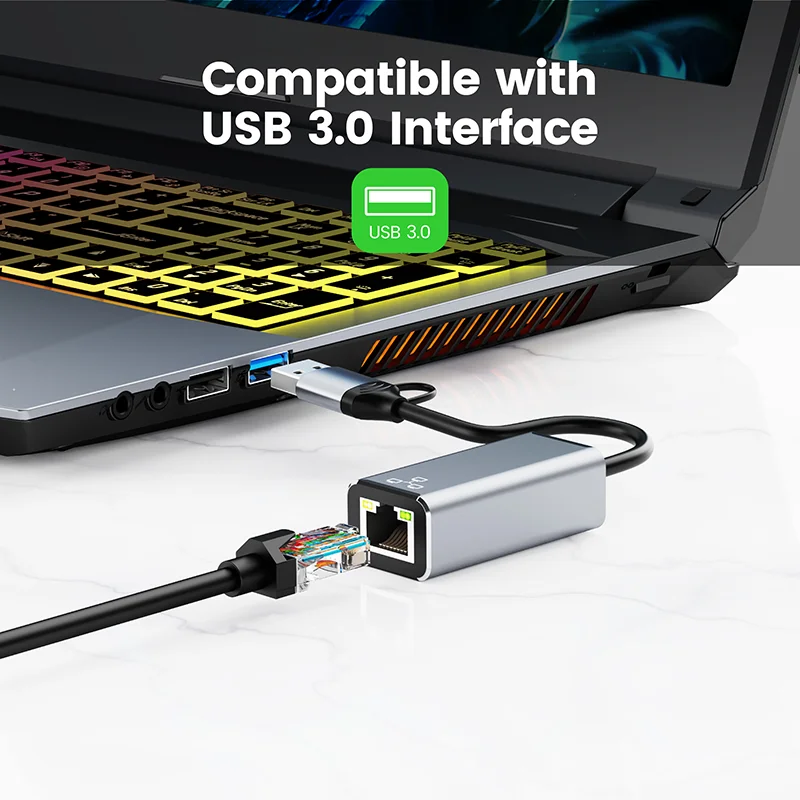 2 in 1 USB to RJ45 Ethernet Adapter - Gigabit Network Converter